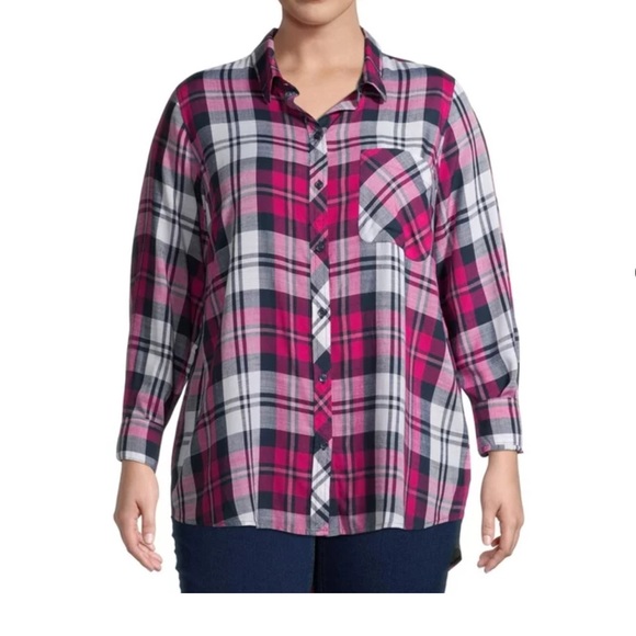 Terra & Sky | Tops | Terra Sky Button Down Flannel Pink Gray White Plaid 3x | Poshmark